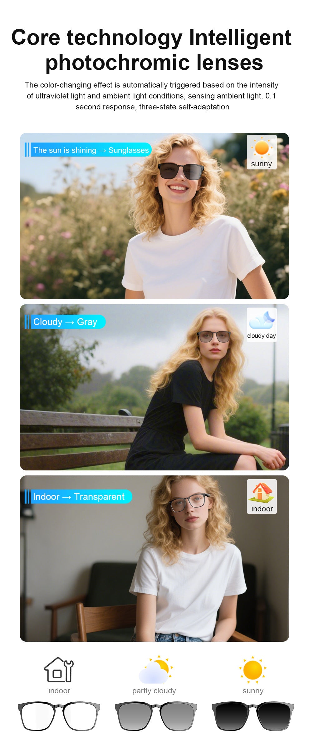 ai Translation Smart Glasses Photochromic Bluetooth Wireless Hands-Free ...